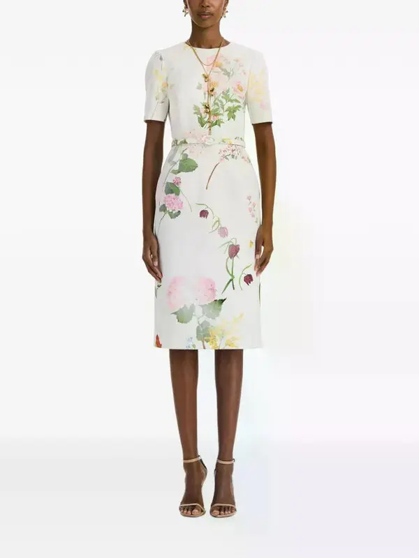 Oscar De La Renta Botanical-print Denim Mini Dress
