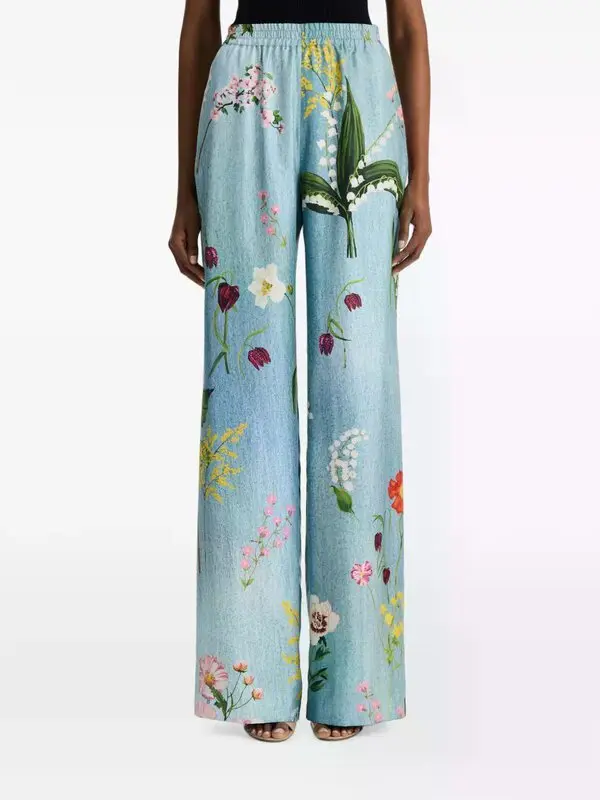 Oscar De La Renta Floral-print Silk Palazzo Pants
