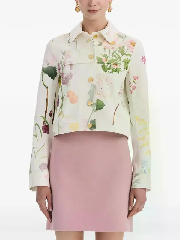 Oscar De La Renta Botanical-print Denim Jacket