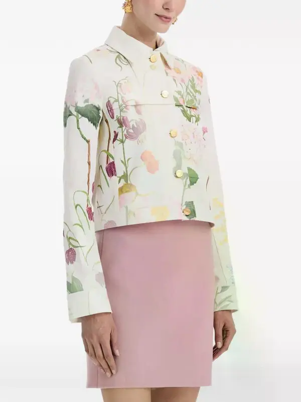 Oscar De La Renta Botanical-print Denim Jacket