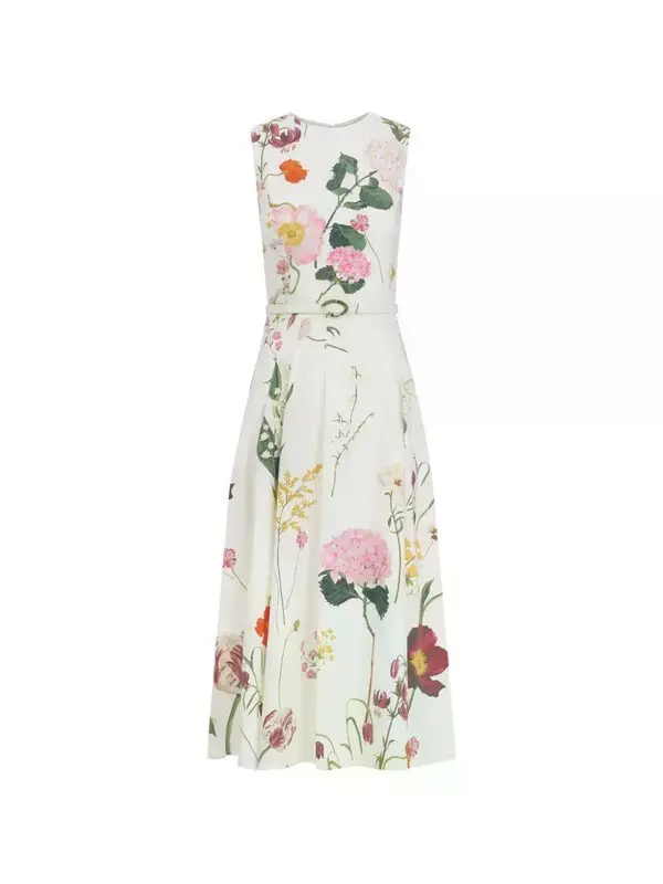 Oscar De La Renta Botanical-print Sleeveless Midi Dress