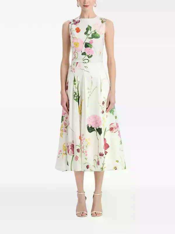 Oscar De La Renta Botanical-print Sleeveless Midi Dress