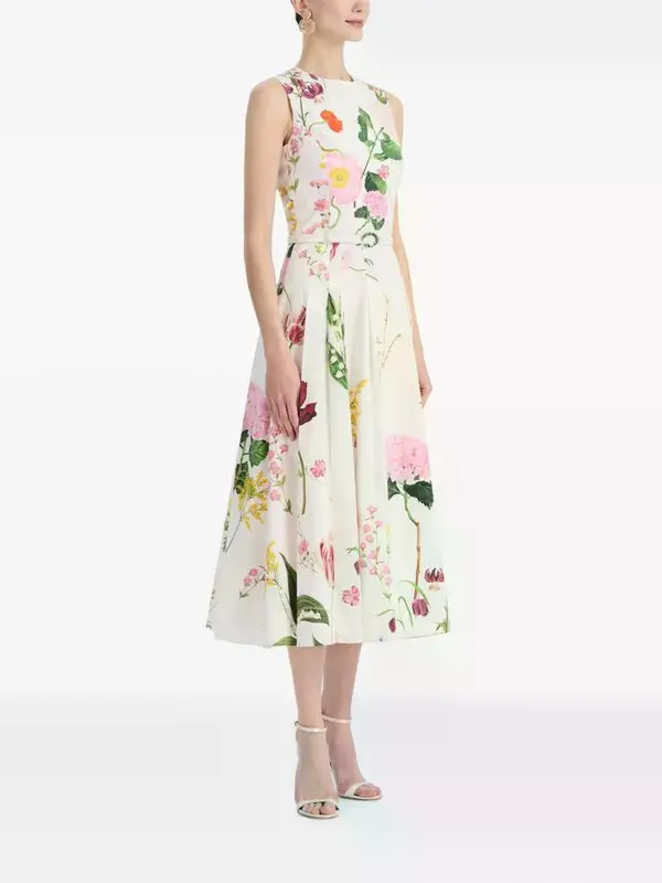 Oscar De La Renta Botanical-print Sleeveless Midi Dress