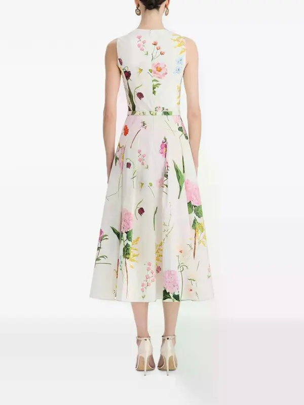 Oscar De La Renta Botanical-print Sleeveless Midi Dress