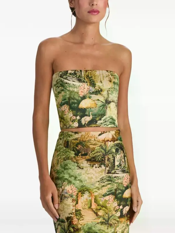 Alice + Olivia Ceresi Landscape-print Smocked Bandeau Top