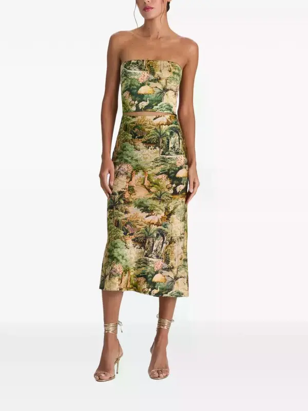 Alice + Olivia Ceresi Landscape-print Smocked Bandeau Top