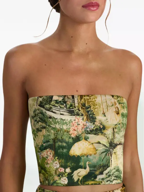 Alice + Olivia Ceresi Landscape-print Smocked Bandeau Top