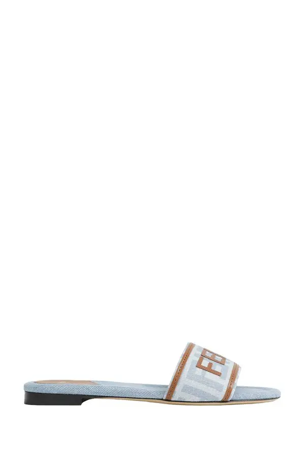 Fendi Ff Nylon Denim And Leather Slides