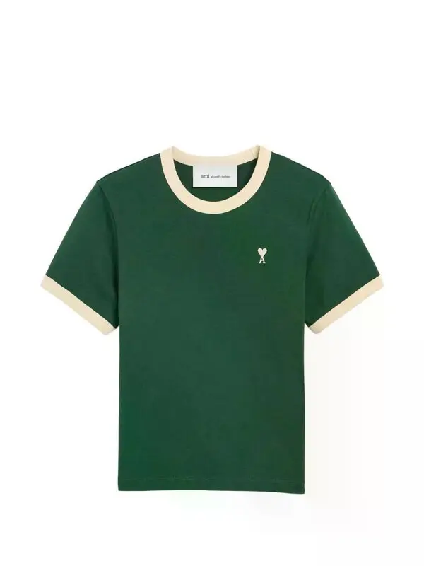 AMI Paris Contrasted Cotton T-shirt With De Coeur - Green