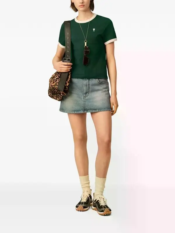 AMI Paris Contrasted Cotton T-shirt With De Coeur Embroidery