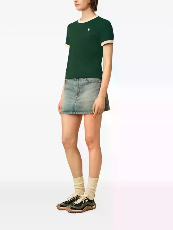AMI Paris Contrasted Cotton T-shirt With De Coeur Embroidery
