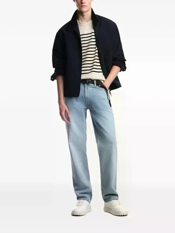 Emporio Armani Striped Crew Neck Long Sleeve Sweater - White