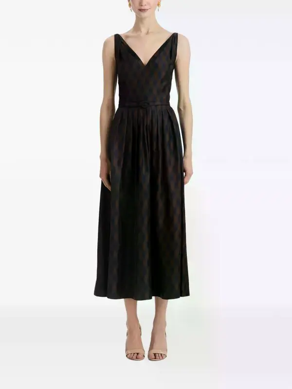 Oscar De La Renta Argyle Silk Twill Midi Dress - Brown
