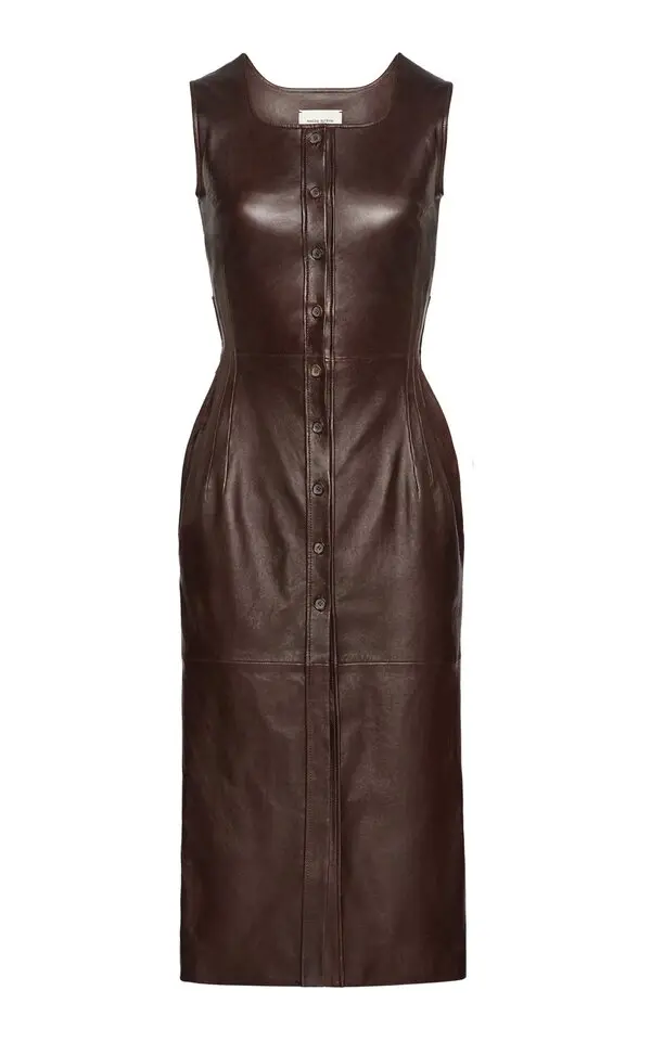 Magda Butrym Sleeveless Leather Midi Dress - Brown