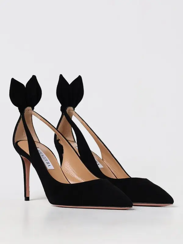 AQUAZZURA Bow Tie Suede Pumps With Stiletto Heel And Knot Detail