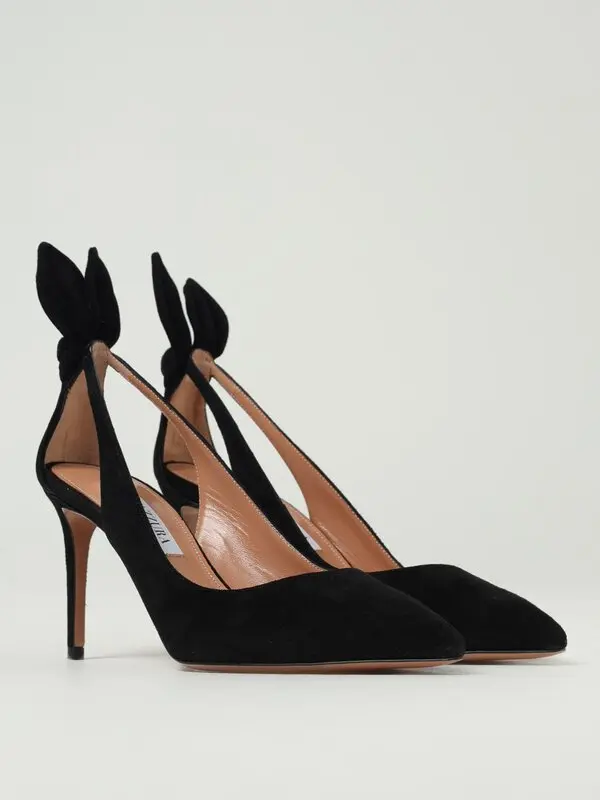 AQUAZZURA Bow Tie Suede Pumps With Stiletto Heel And Knot Detail - Black