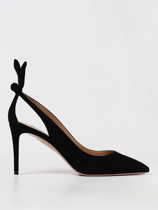 AQUAZZURA Bow Tie Suede Pumps With Stiletto Heel And Knot Detail - Black