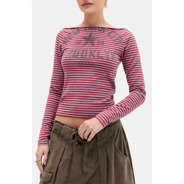 BDG URBAN OUTFITTERS Nyc Slash Stripe Long Sleeve Top - Red