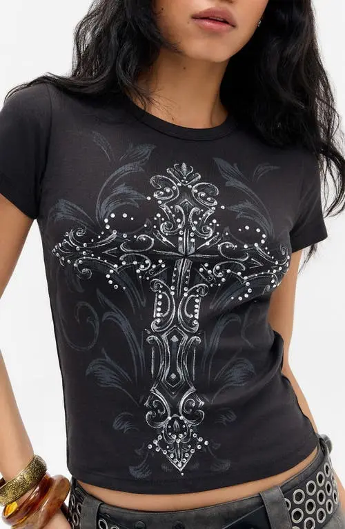 BDG URBAN OUTFITTERS Diamante Cross Graphic Baby Tee