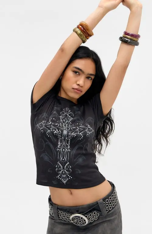 BDG URBAN OUTFITTERS Diamante Cross Graphic Baby Tee