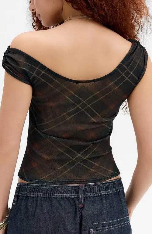 BDG URBAN OUTFITTERS Asymmetrical One-shoulder Checked Jersey Top