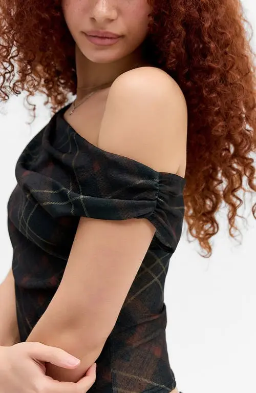 BDG URBAN OUTFITTERS Asymmetrical One-shoulder Checked Jersey Top