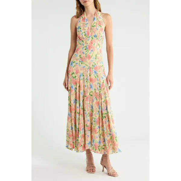 REFORMATION Briony Floral Halter Neck Maxi Dress - Spring Fling