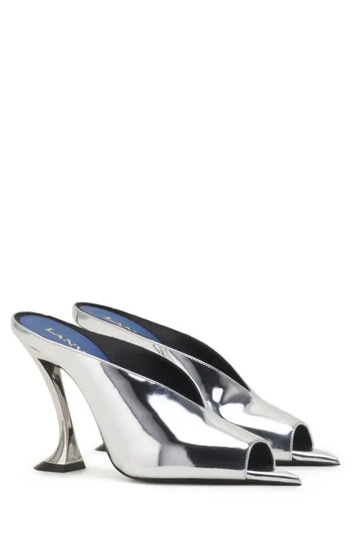 LANVIN Midnight Step Mule In Metallic Leather
