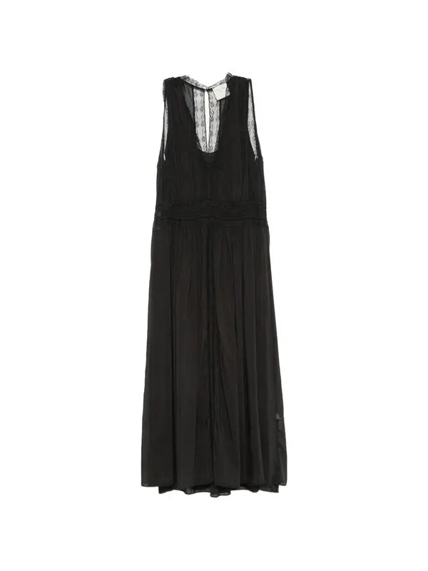 FORTE_FORTE Black Silk Dress With Lace Trim - Multicolor