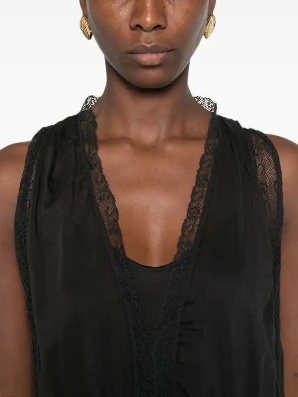FORTE_FORTE Black Silk Dress With Lace Trim