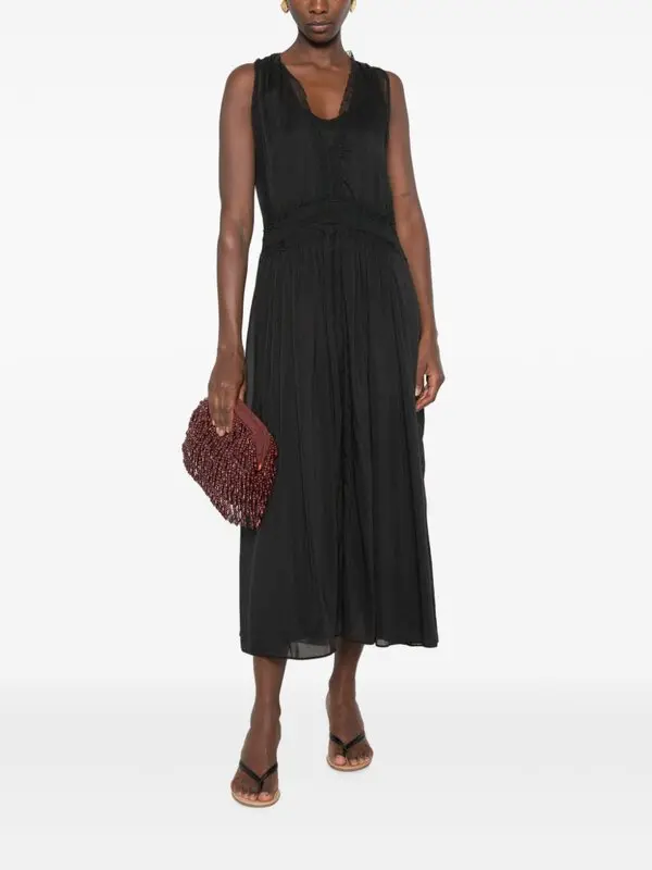 FORTE_FORTE Black Silk Dress With Lace Trim