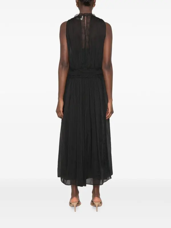 FORTE_FORTE Black Silk Dress With Lace Trim
