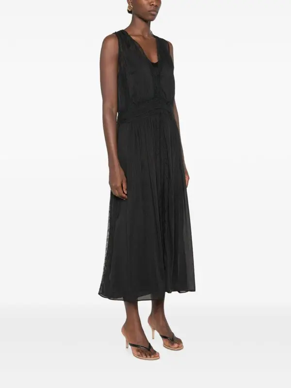 FORTE_FORTE Black Silk Dress With Lace Trim