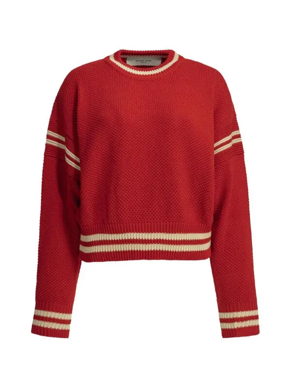 GOLDEN GOOSE Cotton Crewneck Sweater With Striped Cuffs And Collar - Multicolor