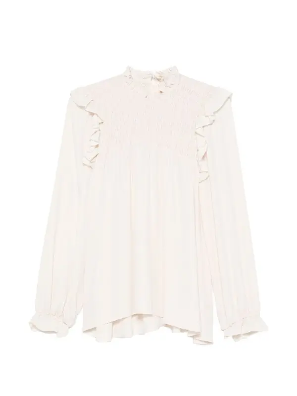 FORTE_FORTE Silk Blend Blouse With Smocked Panel And Ruffle Trim - Multicolor