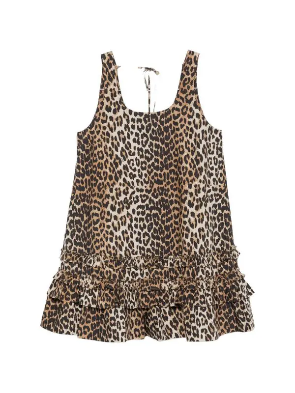 GANNI Leopard Print Ruffled Mini Dress - Multicolor