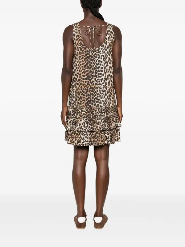 GANNI Leopard Print Ruffled Mini Dress - Multicolor