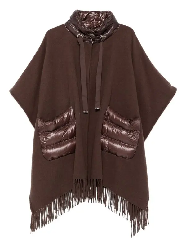 Herno Wool And Nylon Cape With Quilted Pockets And Fringe Trim - Multicolor