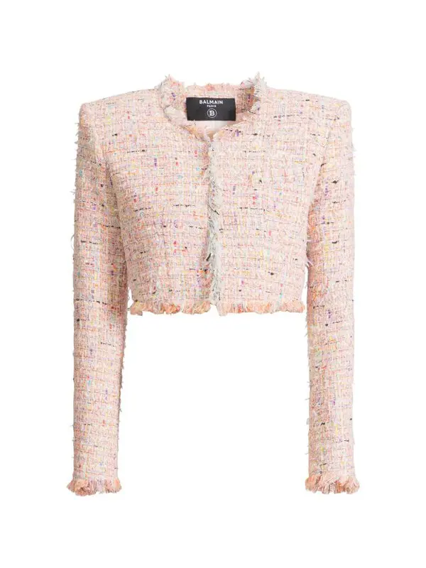 Balmain Cropped Tweed Jacket With "lion Chain" Buttons - Multicolor