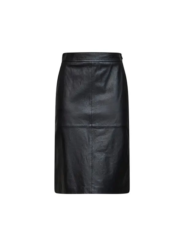Max Mara Black Hammered Nappa Leather Msttimore Pencil Skirt