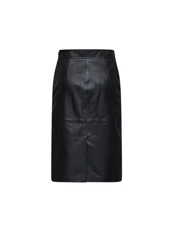 Max Mara Black Hammered Nappa Leather Msttimore Pencil Skirt