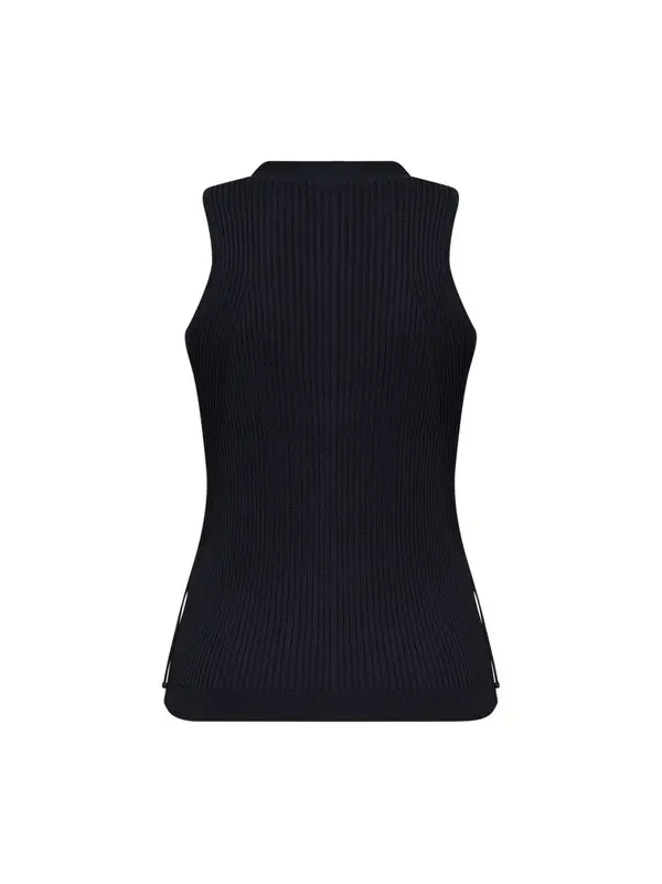 Max Mara Navy Blue Ribbed Knit Mxmfiorire Vest