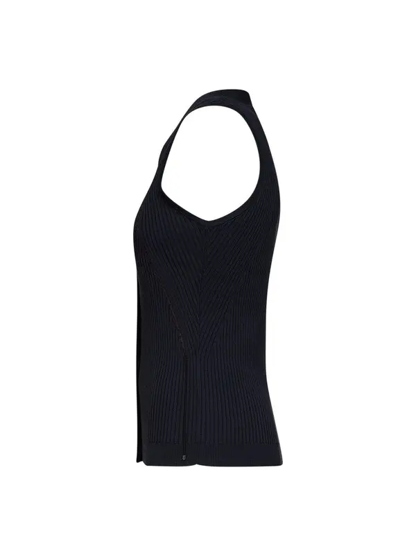 Max Mara Ribbed Knit Sleeveless Vest With V-neck And Tie Detail - Multicolor