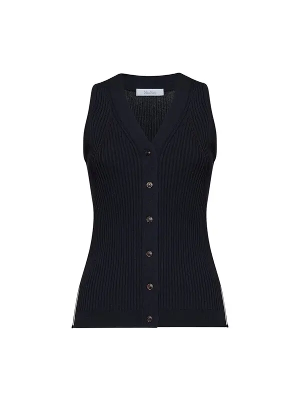 Max Mara Ribbed Knit Sleeveless Vest With V-neck And Tie Detail - Multicolor