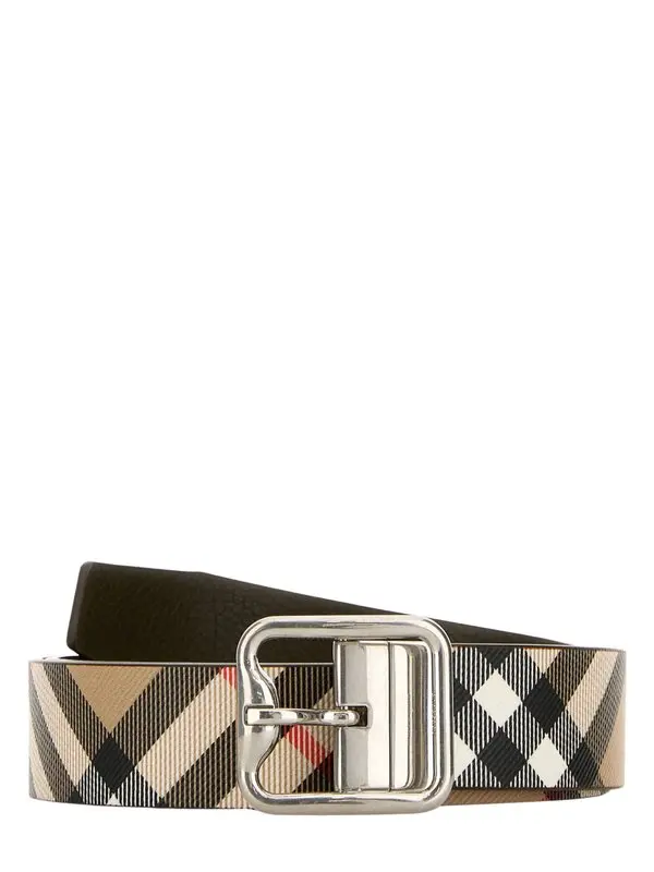Burberry B Buckle Reversible Belt With Check Pattern And Palladium-plated Buckle - Beige