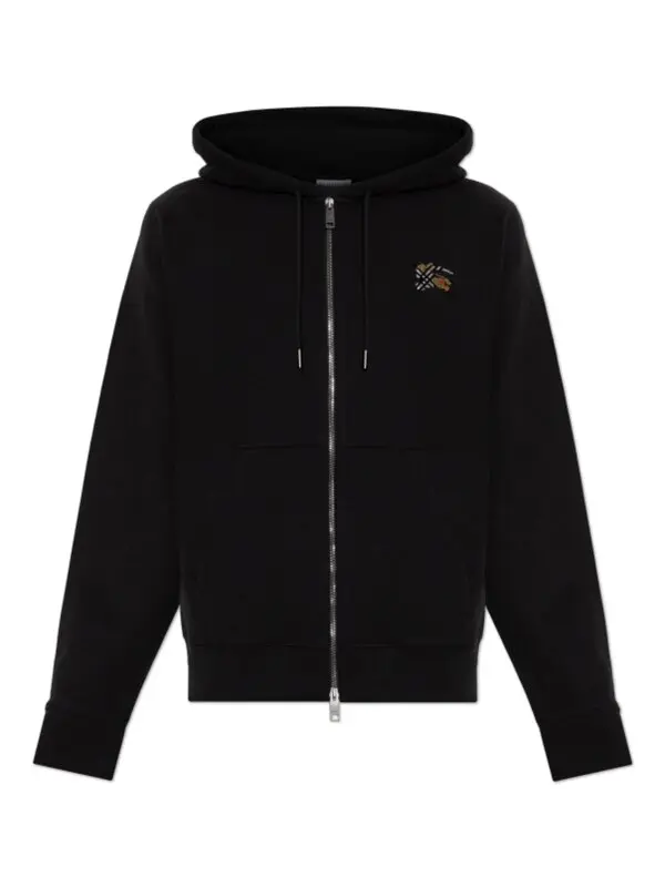 Burberry Check Logo Zip-up Cotton Hoodie - Black