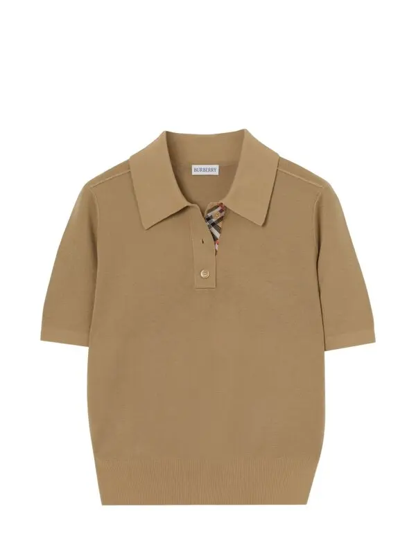 Burberry Wool Knit Polo Top With Mother-of-pearl Buttons - Beige
