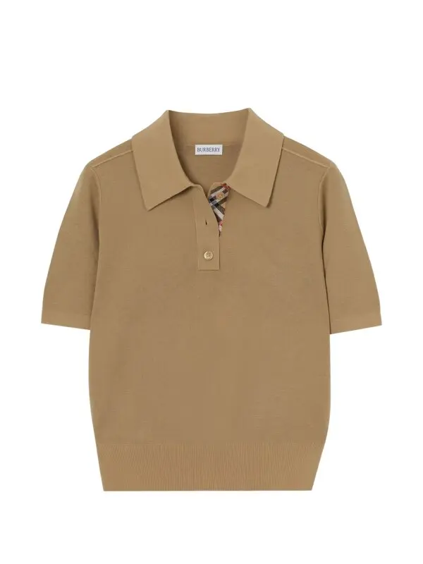 Burberry Wool Knit Polo Top With Mother-of-pearl Buttons - Beige