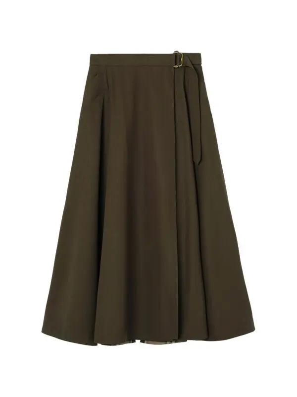 Burberry A-line Wool Twill Midi Skirt With Buckle Belt - Brown