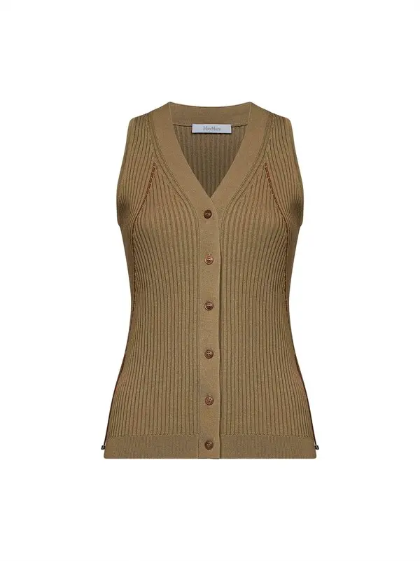 Max Mara Khaki Ribbed Knit Vest - Multicolor